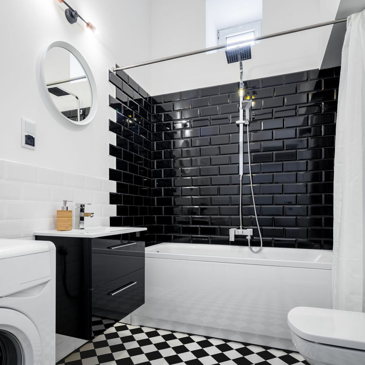 4-inch x 8-inch Black Glossy Beveled Subway Tile – SAPPHIRUSSTONE